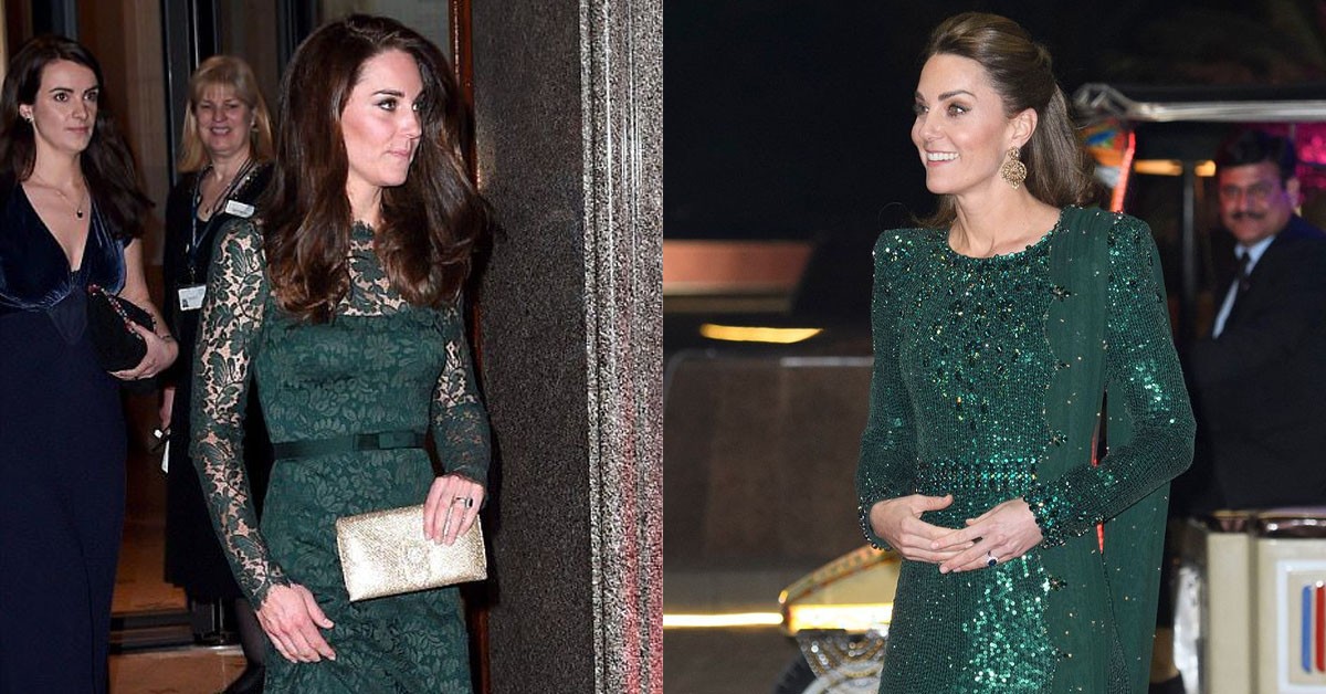 Princess Kate is beautiful in a long green lace dress by Temperley ...